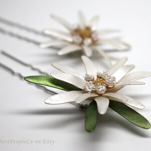 Handmade Hair Pin Edelweiss Flower, Bridal Flower White Hair Pin, Hair ...