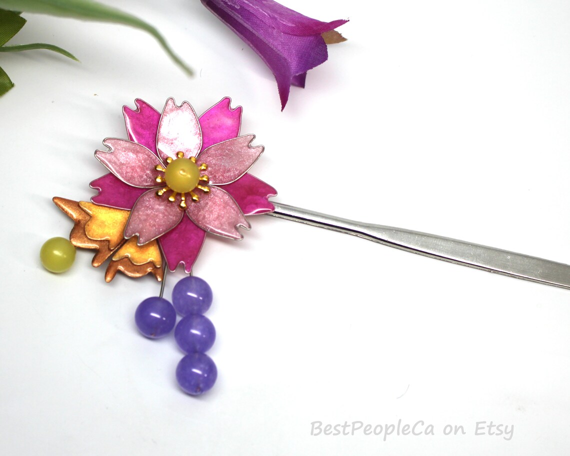 Ornamental Hair Stick Hairpin Anime Handmade Purple Kanzashi - Etsy