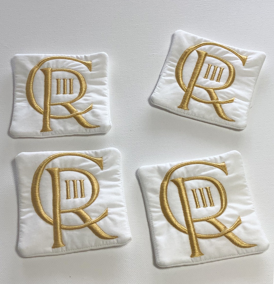 King Charles II Royal Cipher Embroidered Coaster Set of 4 - Etsy