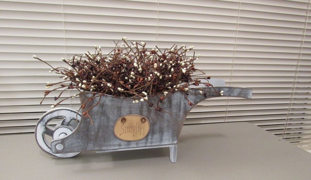 Rustic Wooden Wheelbarrow- Primitive Farmhouse Home Décor- Pip Berry ...