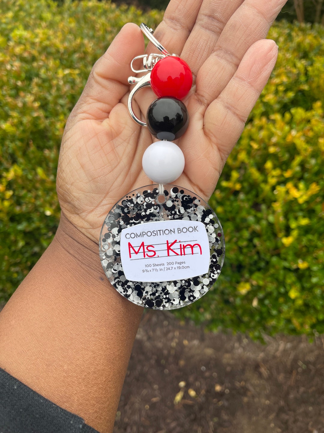 Beaded Teacher Keychain, Composition Keychain, Teacher Keychain, Small ...