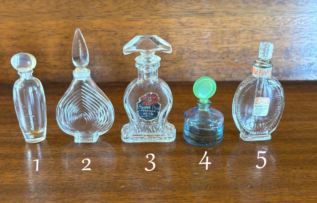 Tiny Perfume Bottles. Glass Stoppers. Choice of 4. Vintage. Miniatures ...
