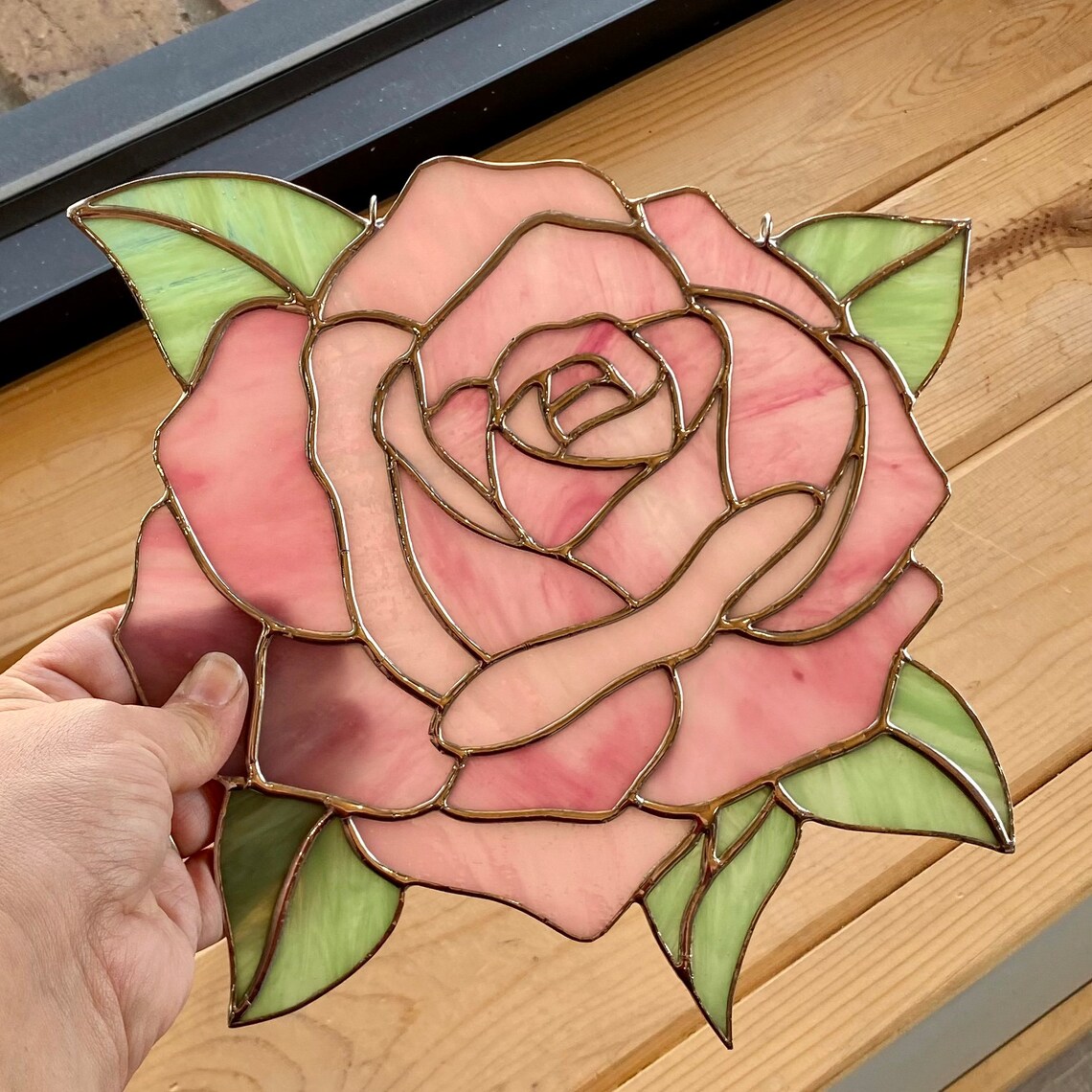 Rose Stained Glass Panel in Pink With Iridescent Accents - Etsy