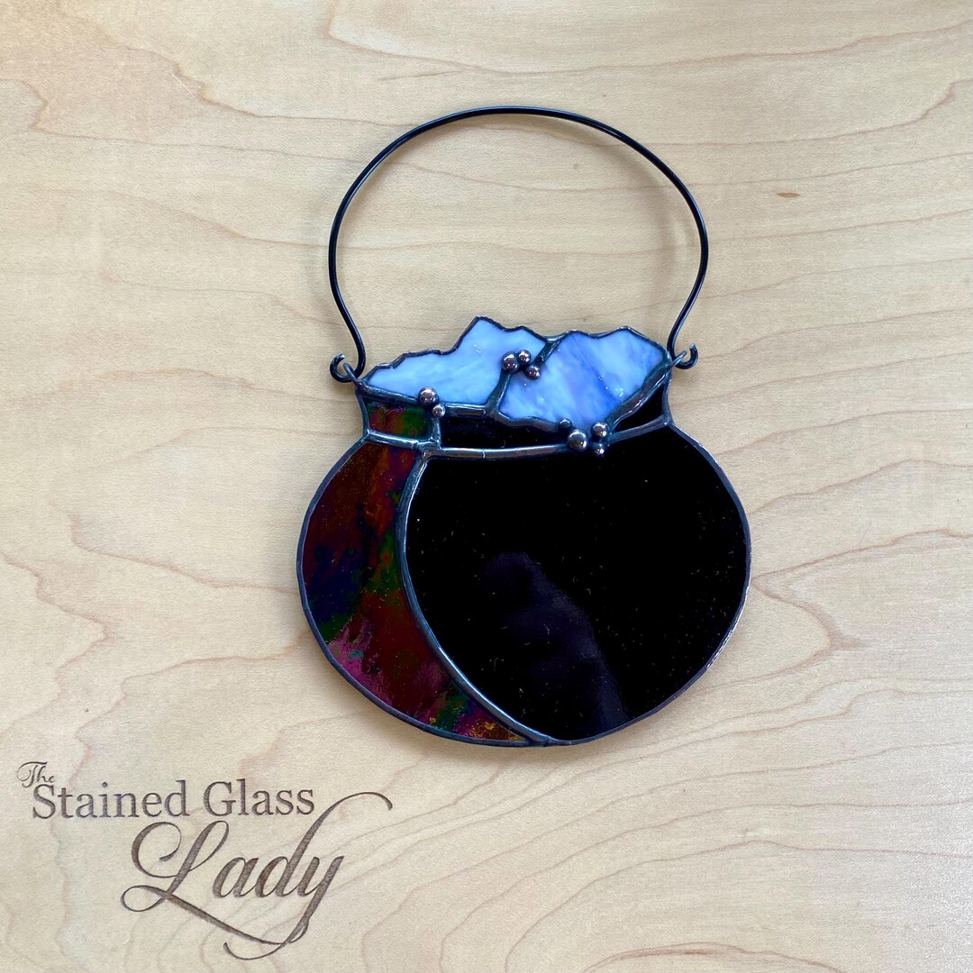 Handcrafted Stained Glass Cauldron Suncatcher in Purple/white, Spooky ...