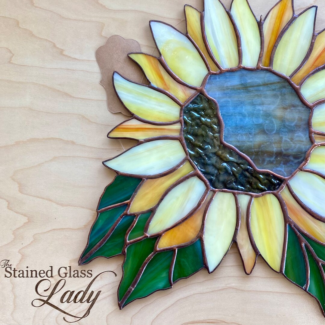 Sunflower Stained Glass Suncatcher in Yellow-orange, Handcrafted Glass ...
