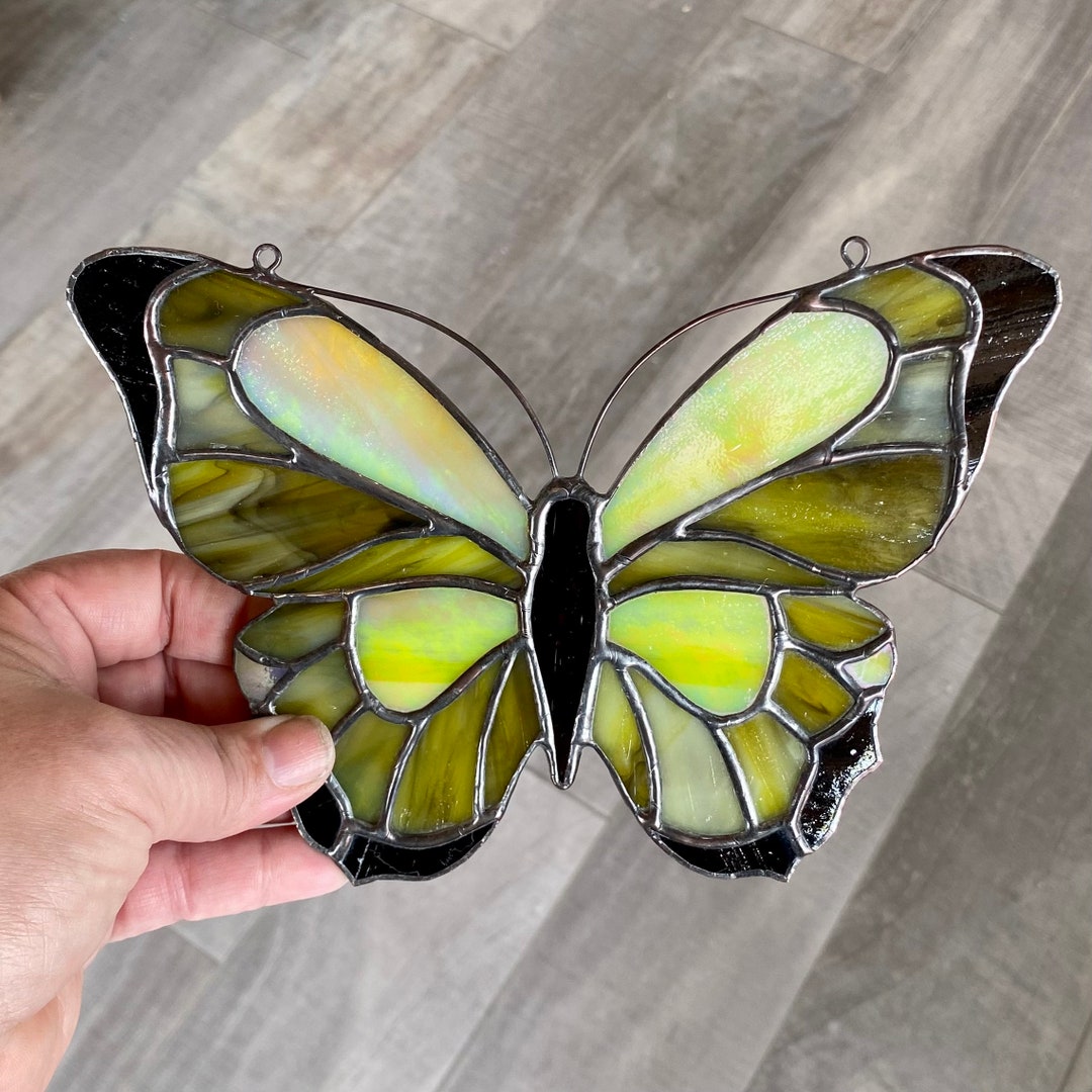 Handcrafted Stained Glass Butterfly Suncatcher in Yellow and Brown ...