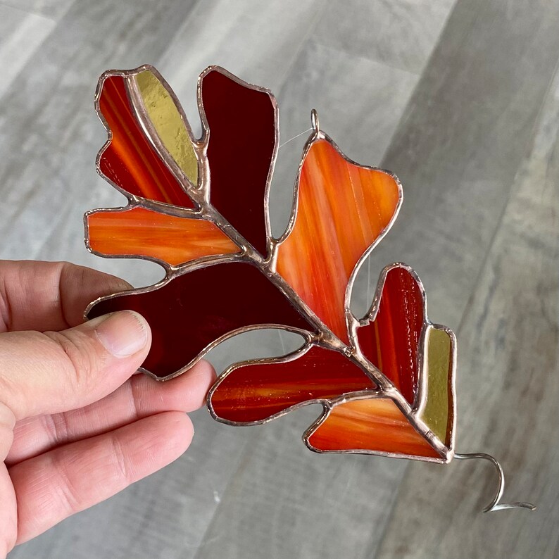 Handcrafted Stained Glass Autumn Leaves in Red and Orange - Etsy