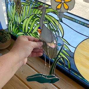 Handcrafted Stained Glass Sandhill Crane Suncatcher, Unique Gift Idea ...