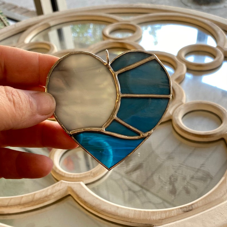 Moonlight-handcrafted Stained Glass Mini Moonlight Heart - Etsy