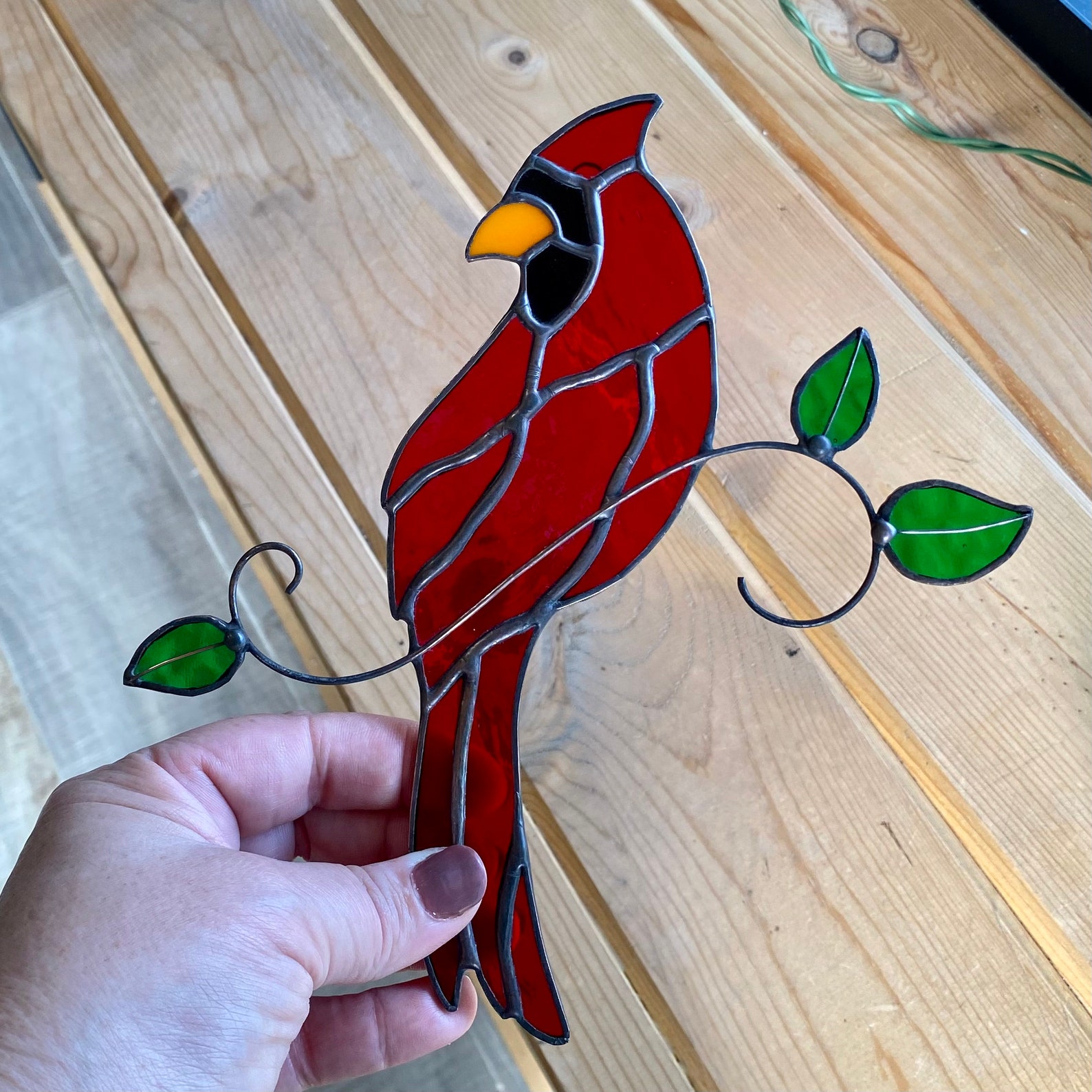 Handcrafted Stained Glass Cardinal Suncatcher in Red Cathedral - Etsy