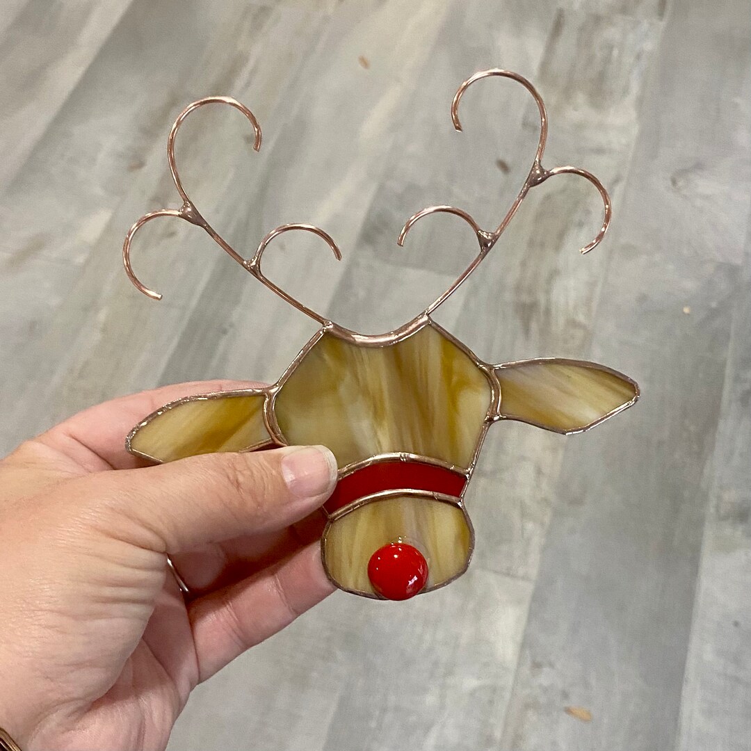 Handcrafted Stained Glass Reindeer Christmas Ornament in Tan Wispy - Etsy