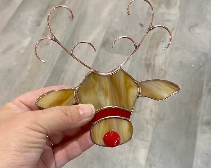 Handcrafted Stained Glass Reindeer Christmas Ornament in Tan Wispy - Etsy