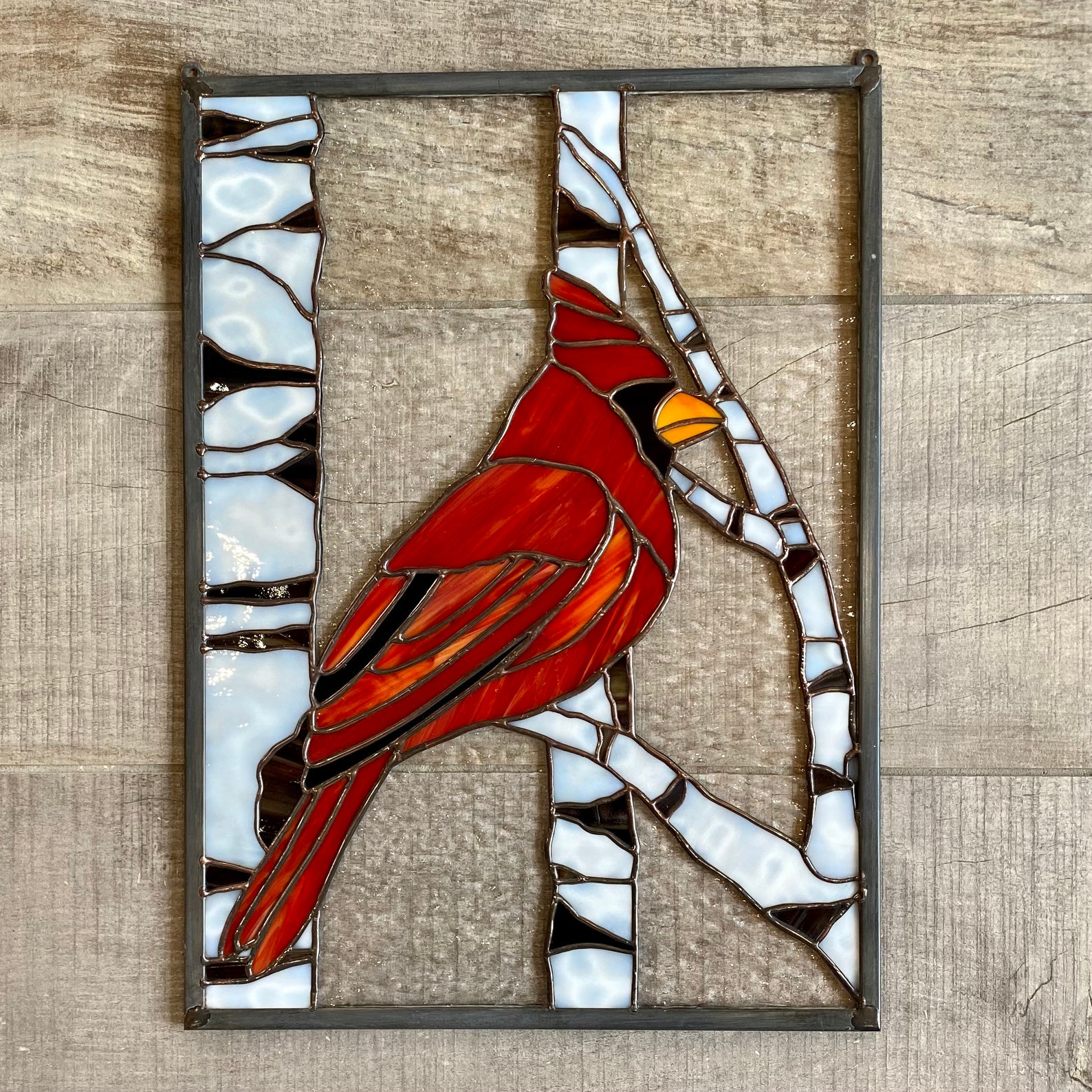 Handcrafted Stained Glass Panel With Red Cardinal and White - Etsy