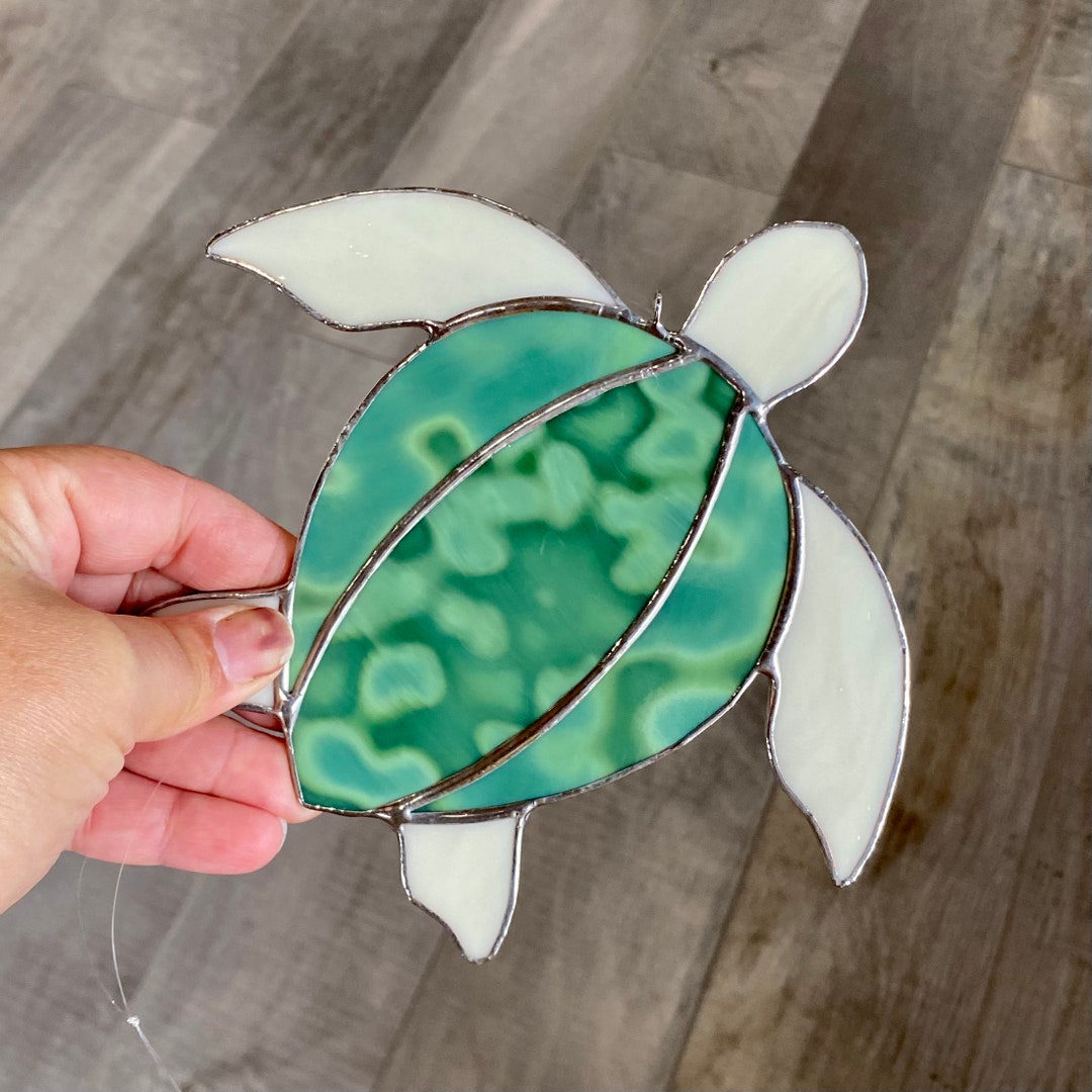 Handcrafted Stained Glass Sea Turtle Suncatcher in Sea Green - Etsy