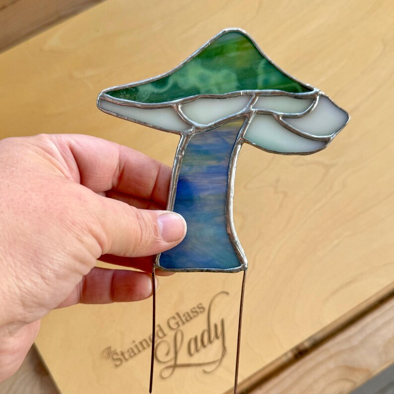 Handcrafted Stained Glass Mini Fungus Plant Stake, Unique Garden Art ...
