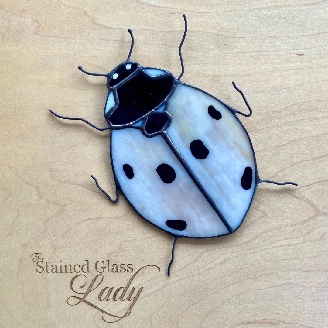 Handcrafted Stained Glass Ladybug Suncatcher in Iridescent Ivory ...