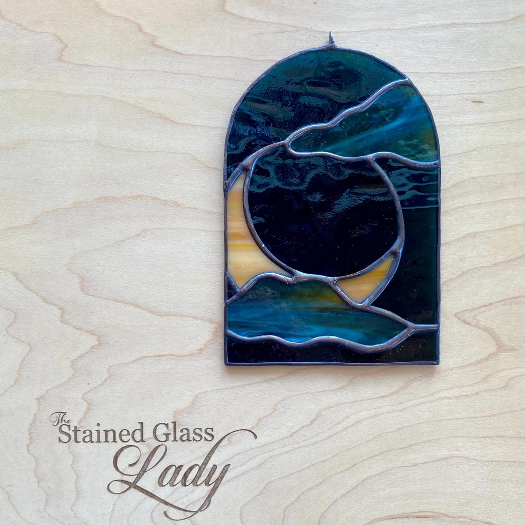 Handcrafted Stained Glass Sun Panel in Teal and Orange, Moody Home ...