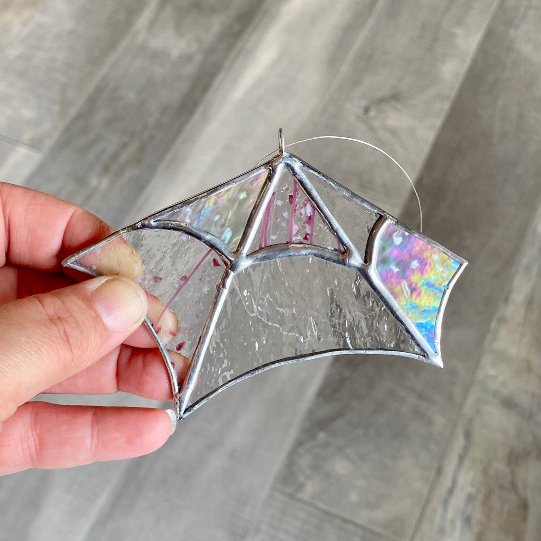 Mini Spider Web Stained Glass Suncatcher in Clear, Pink, and Iridescent ...