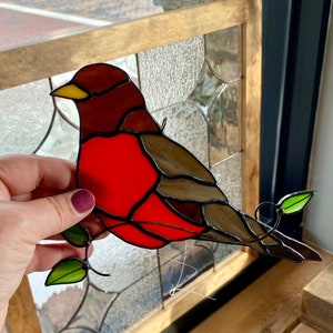 Handcrafted Stained Glass Robin Suncatcher With Branch, Nature Home ...