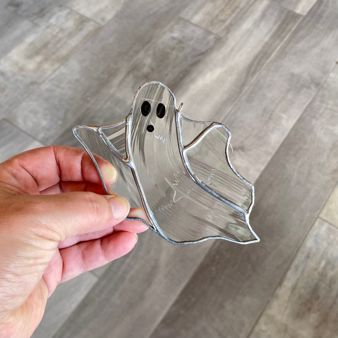 Handcrafted Stained Glass Mini Ghost Suncatcher in Clear Baroque ...
