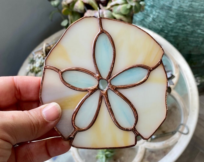 Sand Dollar-handcrafted Stained Glass Sand Dollar in Amber and Aqua - Etsy