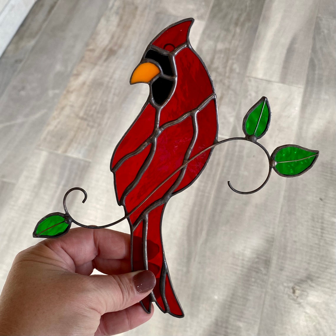Handcrafted Stained Glass Cardinal Suncatcher in Red Cathedral - Etsy
