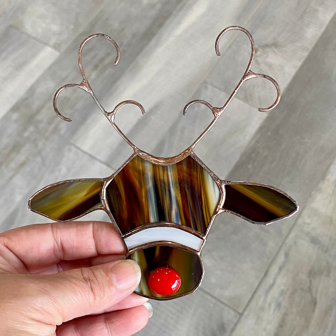 Handcrafted Stained Glass Reindeer Christmas Ornament in Dark Brown ...