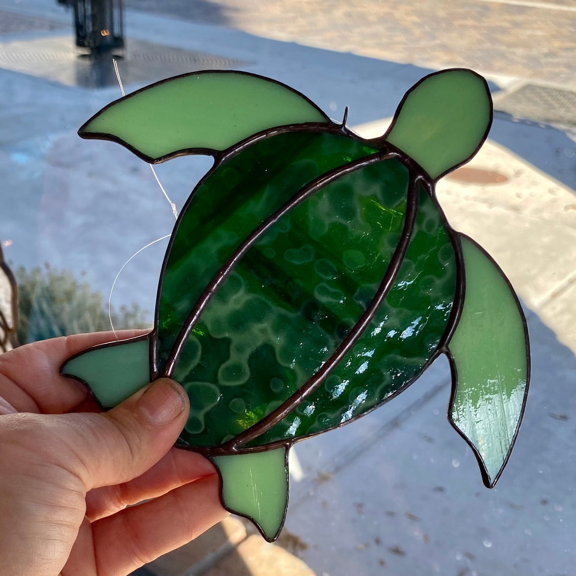 Handcrafted Stained Glass Sea Turtle Suncatcher in Dark Green - Etsy