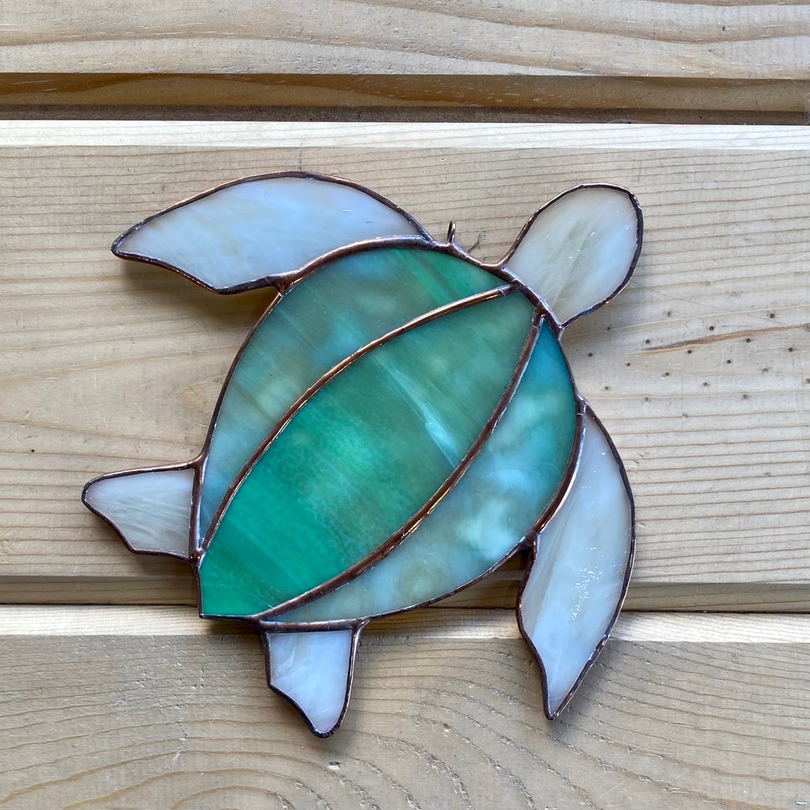 Stained Glass Sea Turtle Suncathcer in Sea Green and Amber - Etsy