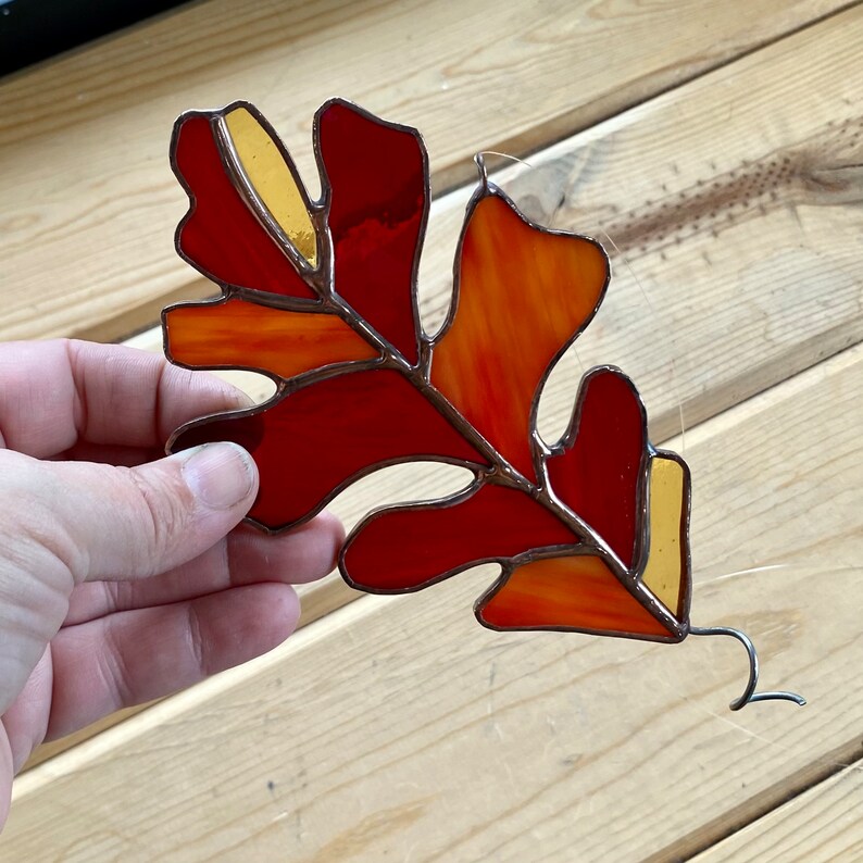 Handcrafted Stained Glass Autumn Leaves in Red and Orange - Etsy