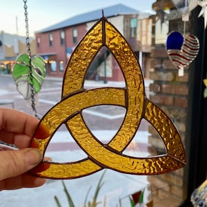 Celtic-handcrafted Stained Glass Trinity Knot in Medium Amber Cathedral ...
