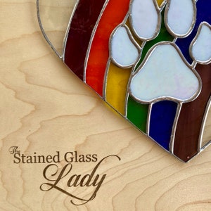 Handcrafted Stained Glass Rainbow Bridge Heart With Paw Print ...
