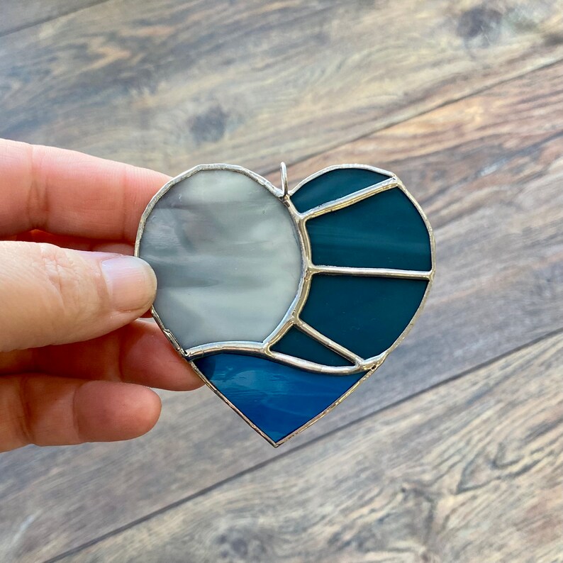 Moonlight-handcrafted Stained Glass Mini Moonlight Heart - Etsy