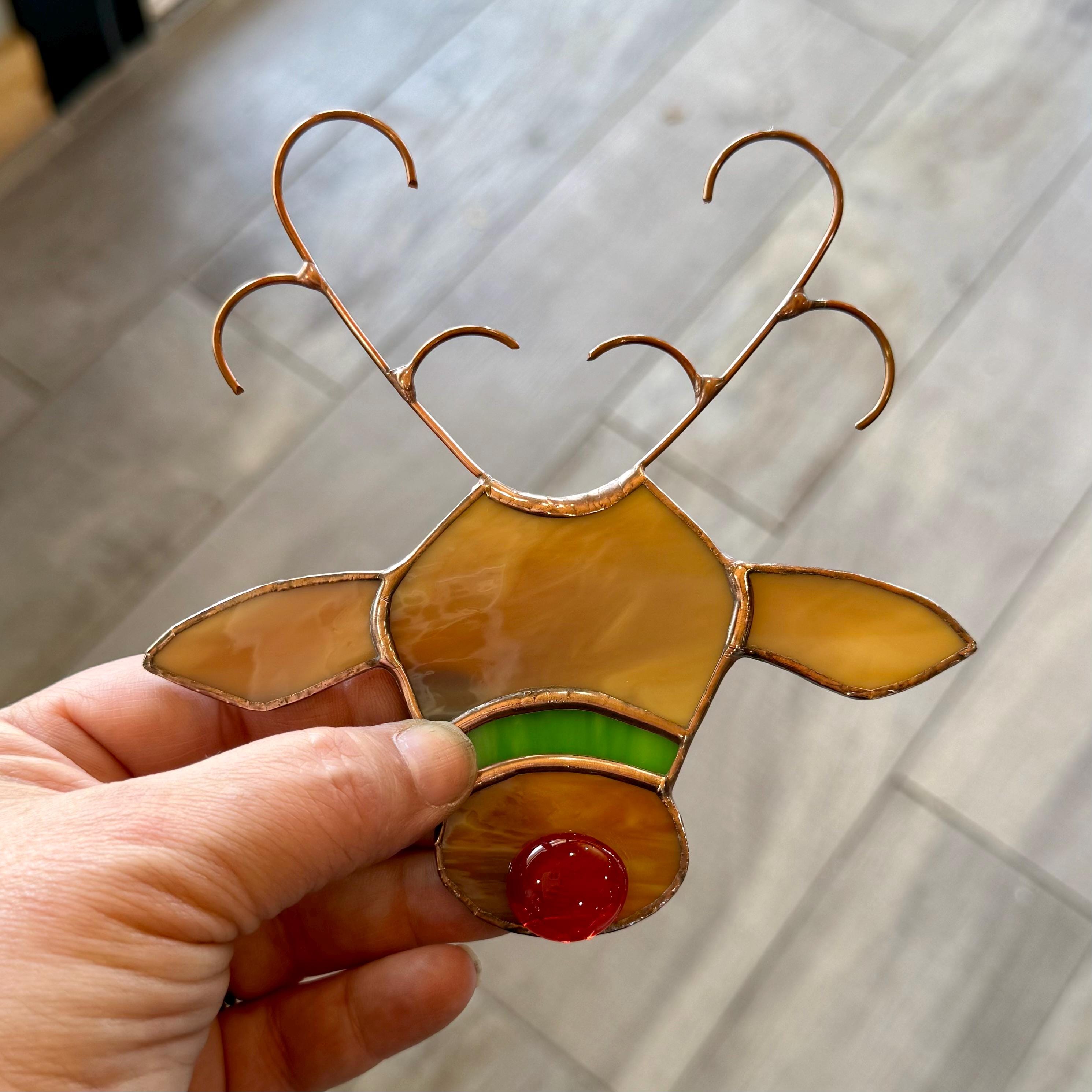 Handcrafted Stained Glass Reindeer Christmas Ornament in Chestnut Wispy ...