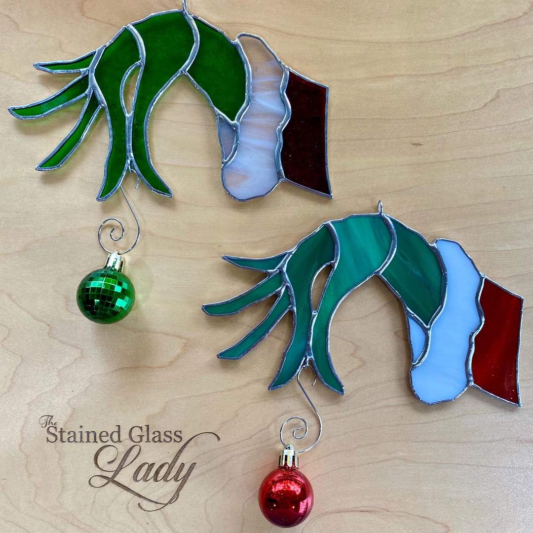 Handcrafted Stained Glass Grinch Inspired Ornament in Kelly Green ...