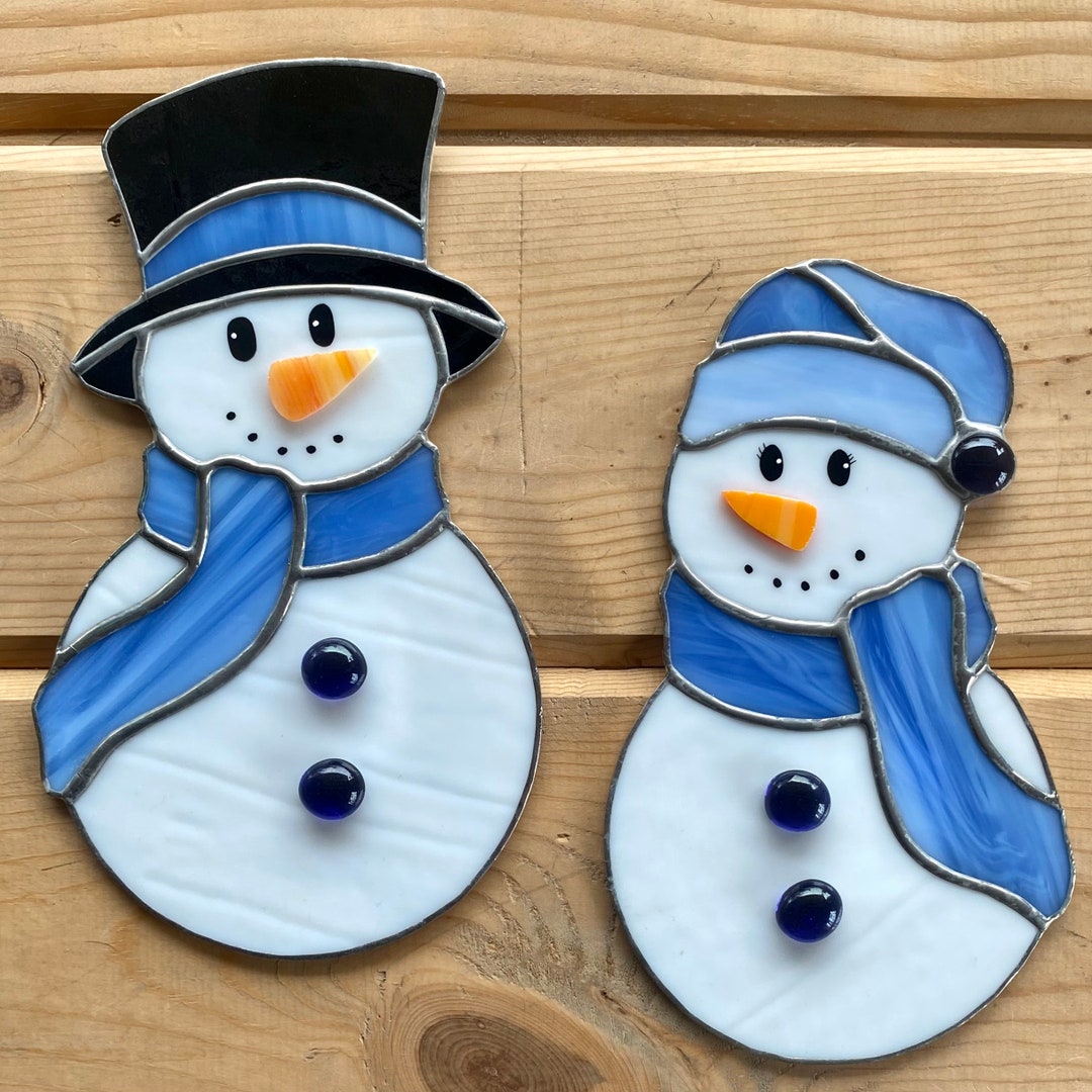 Handcrafted Stained Glass Snowman Suncatcher in Periwinkle Blue ...
