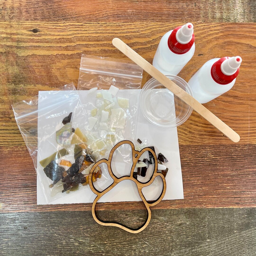 Laser Cut Wood Frame DIY Mosaic Kit Paw Print, Make at Home Art Kit ...