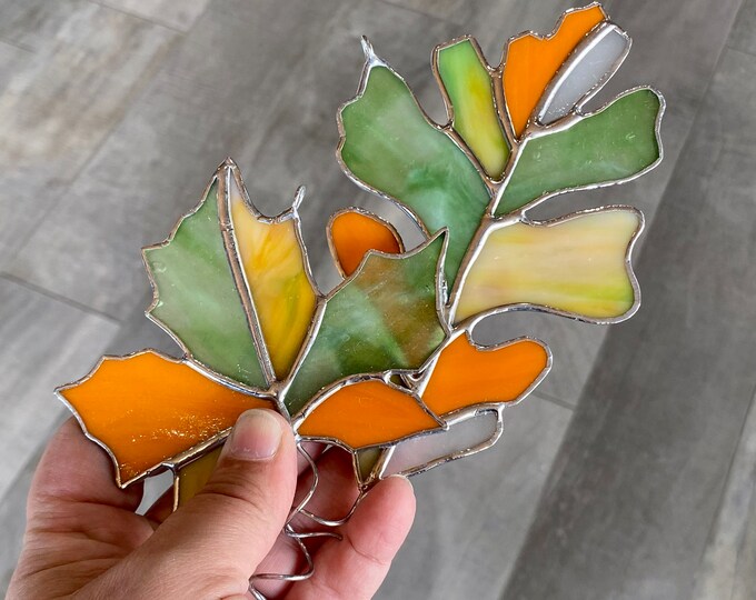 Handcrafted Stained Glass Oak or Maple Leaf Suncatchers in - Etsy