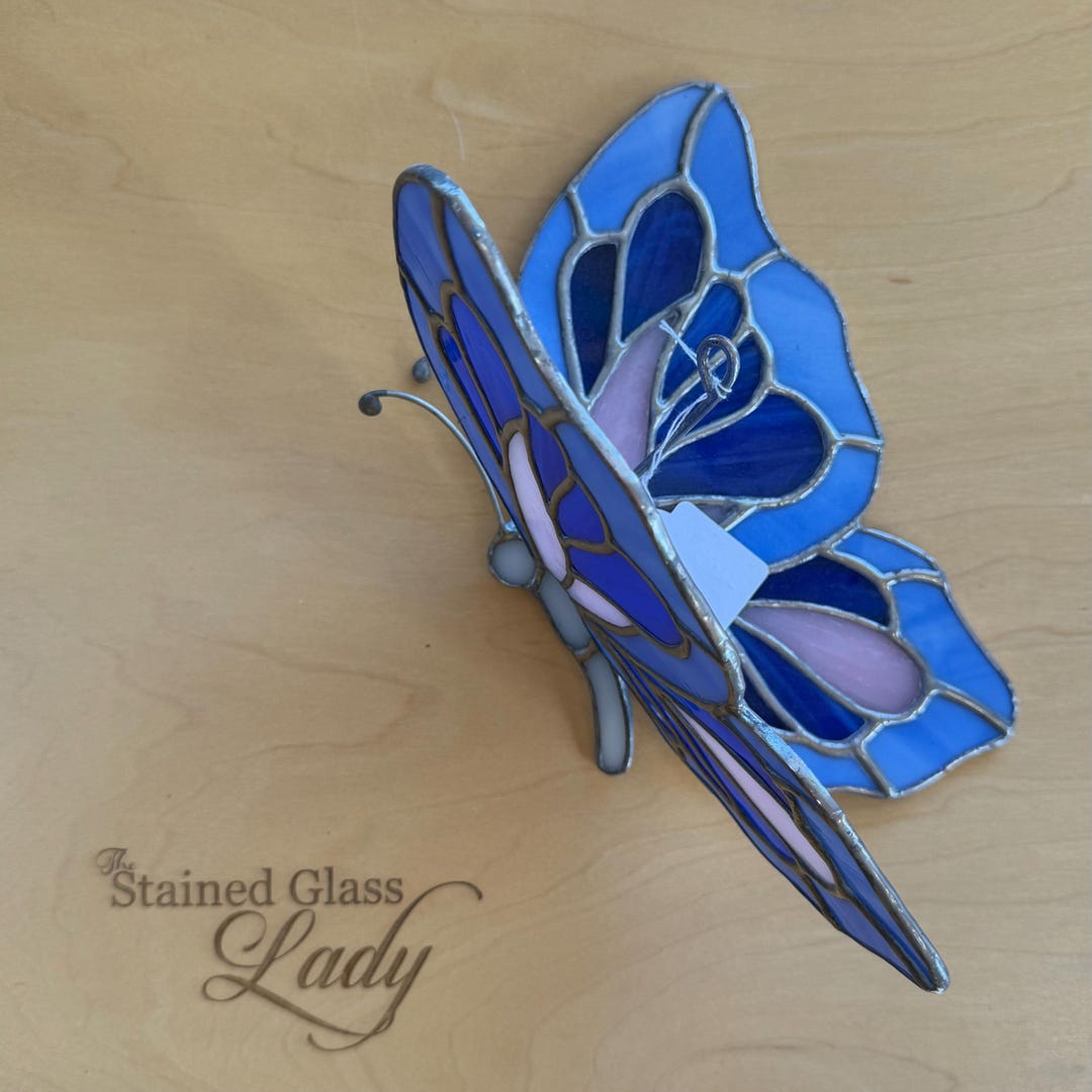 Handcrafted Stained Glass 3-dimensional Butterfly in Blue, Unique Gift ...