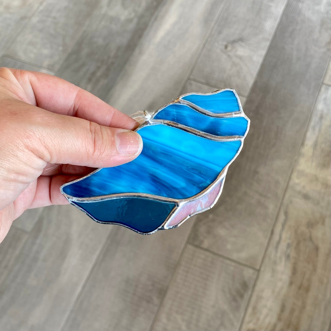 Handcrafted Stained Glass Mini Conch Shell in Deep Aqua and Pink ...