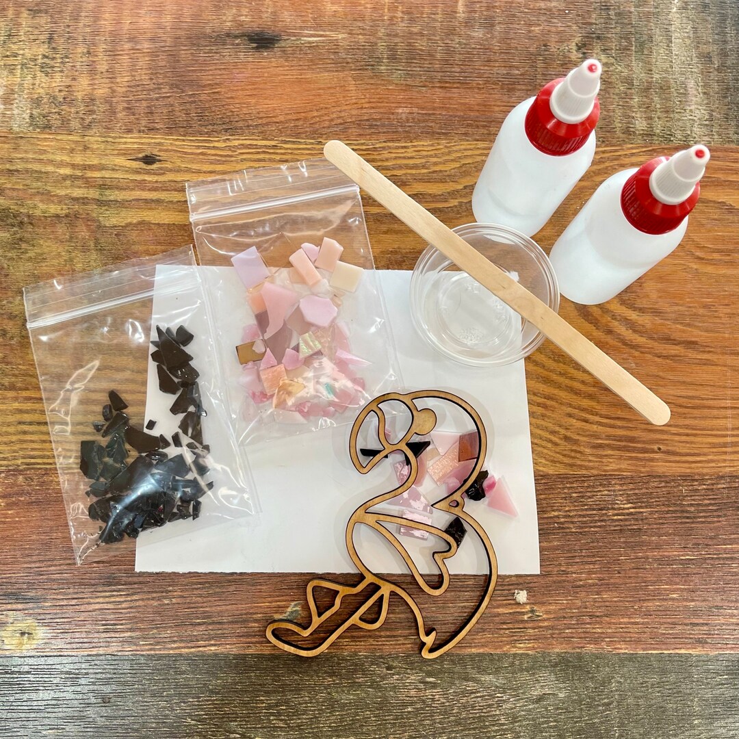 Laser Cut Wood Frame DIY Mosaic Kit Flamingo, Make at Home Art Kit ...