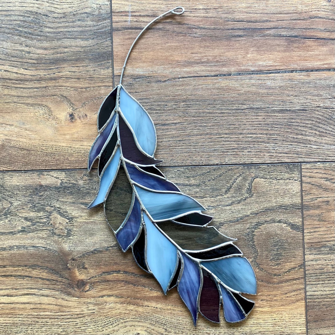 Handcrafted freeform stained glass feather suncatcher | Etsy