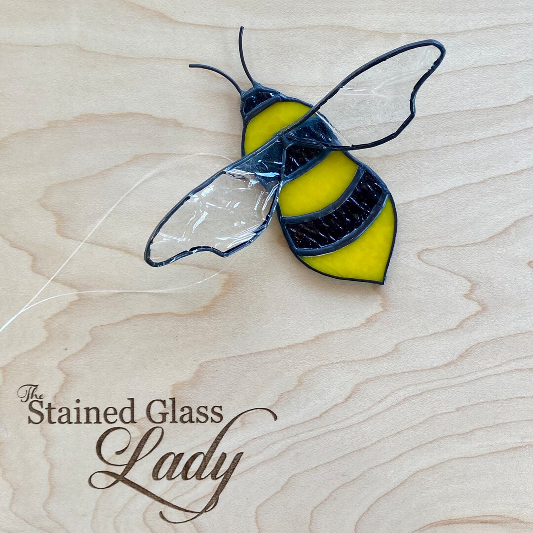 Handcrafted Stained Glass Honeybee Suncatcher Yellow and Brown, Garden ...