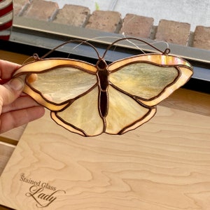 Handcrafted Stained Glass Moth in Amber and Copper, Unique Gift Idea ...