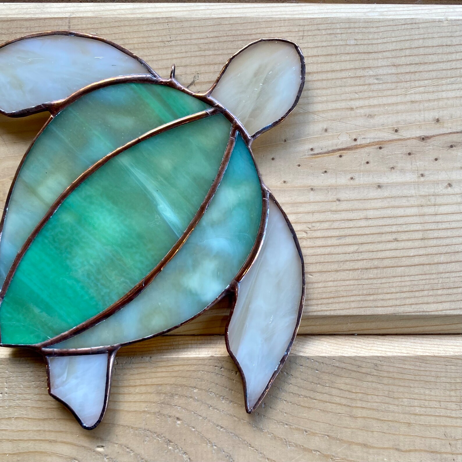 Stained Glass Sea Turtle Suncathcer in Sea Green and Amber - Etsy