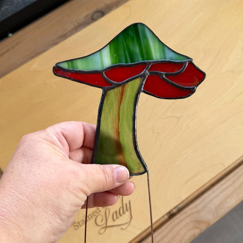 Handcrafted Stained Glass Mini Fungus Plant Stake, Unique Garden Art ...