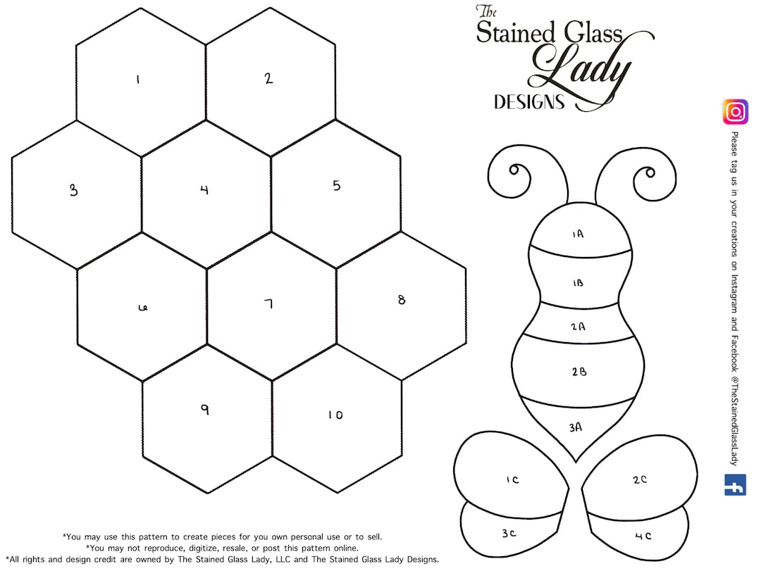 Digital Stained Glass Pattern of Honeycomb With Honeybee - Etsy