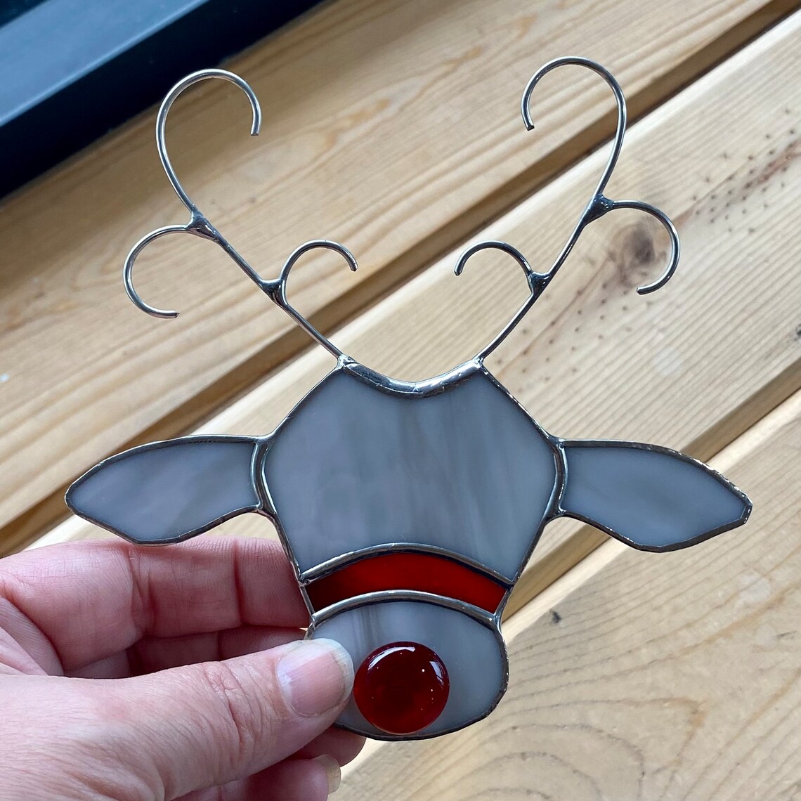 Handcrafted Stained Glass Reindeer Christmas Ornament in Gray - Etsy