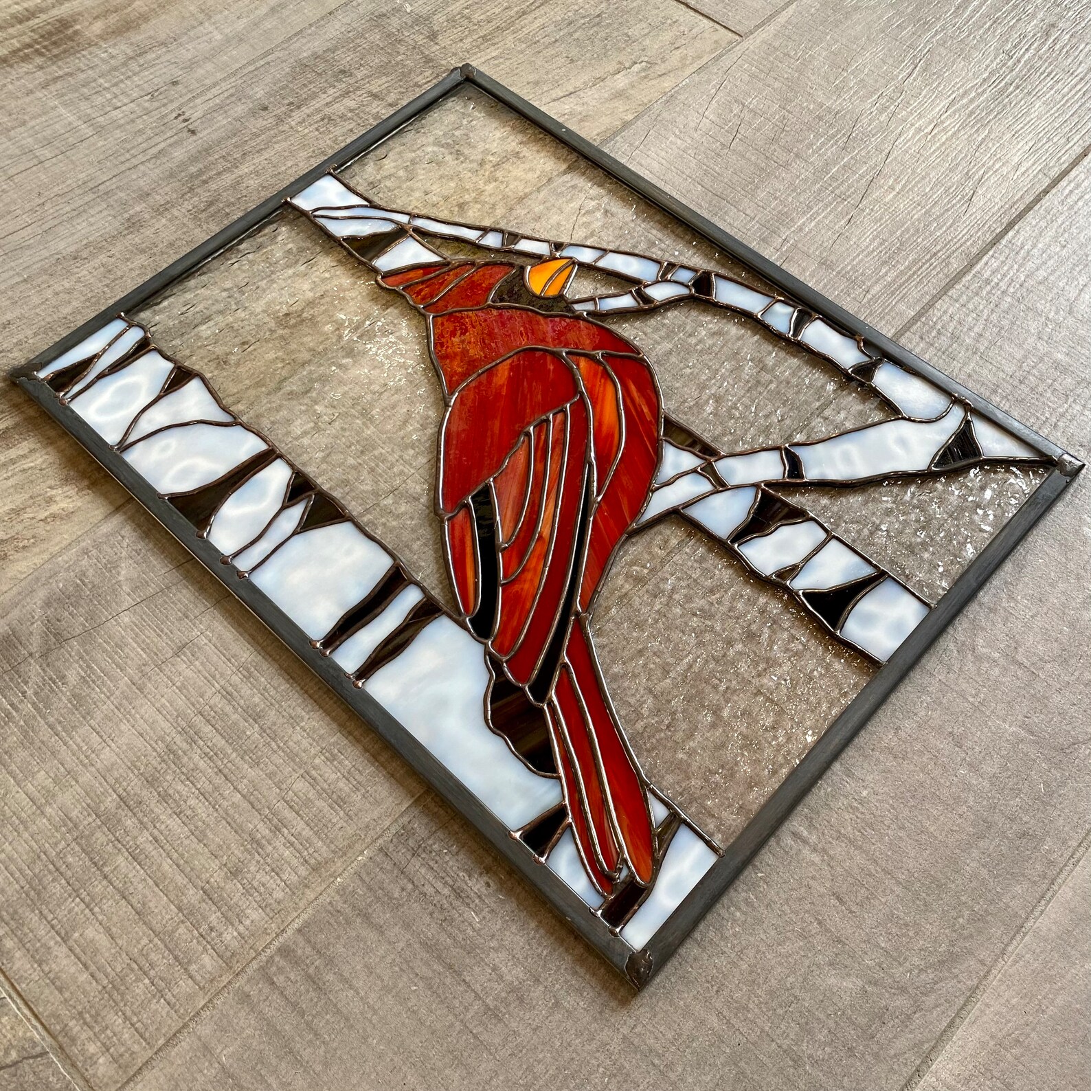 Handcrafted Stained Glass Panel With Red Cardinal and White - Etsy