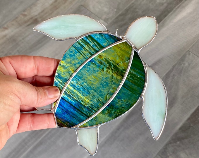 Handcrafted Stained Glass Sea Turtle Suncatcher Window Hanging in ...